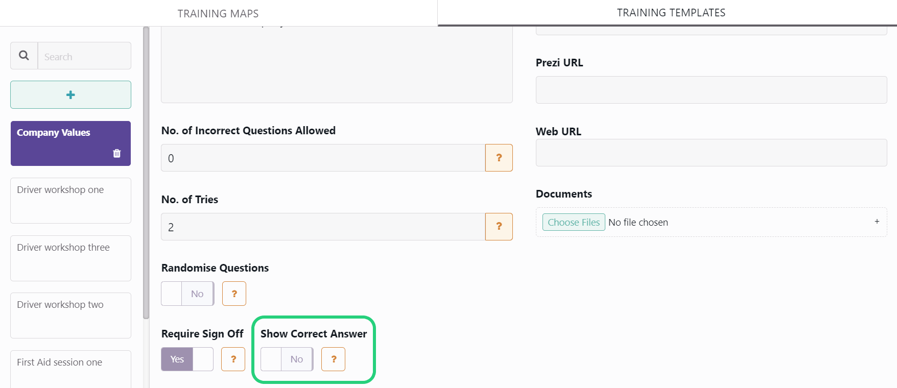 Show Correct Answers Toggle