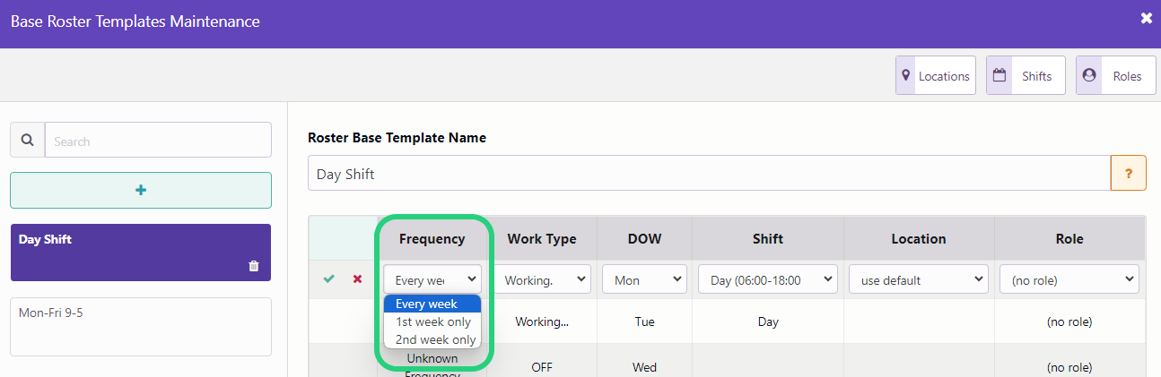 Create a Base Roster Template within Staff Details