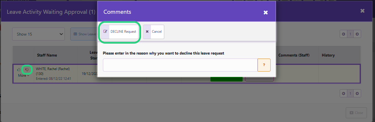 Actioning a Leave Request