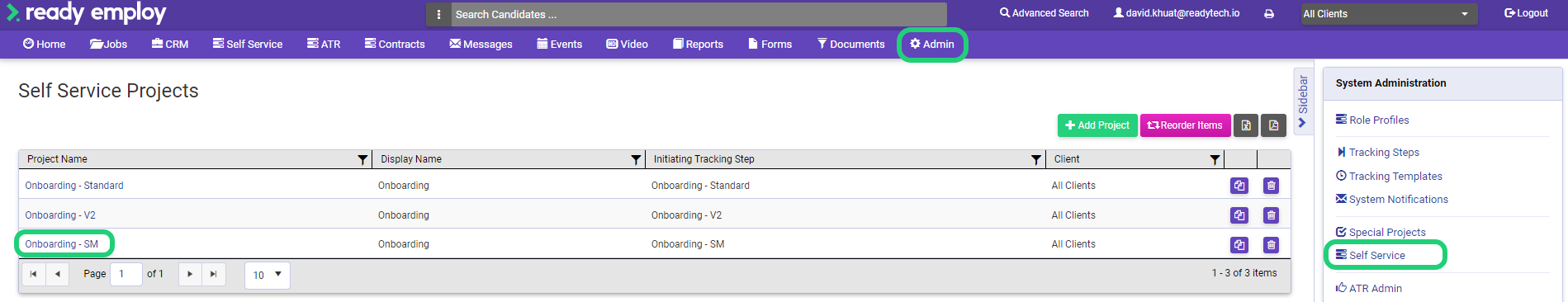 Adding a Self Service Project (Onboarding)