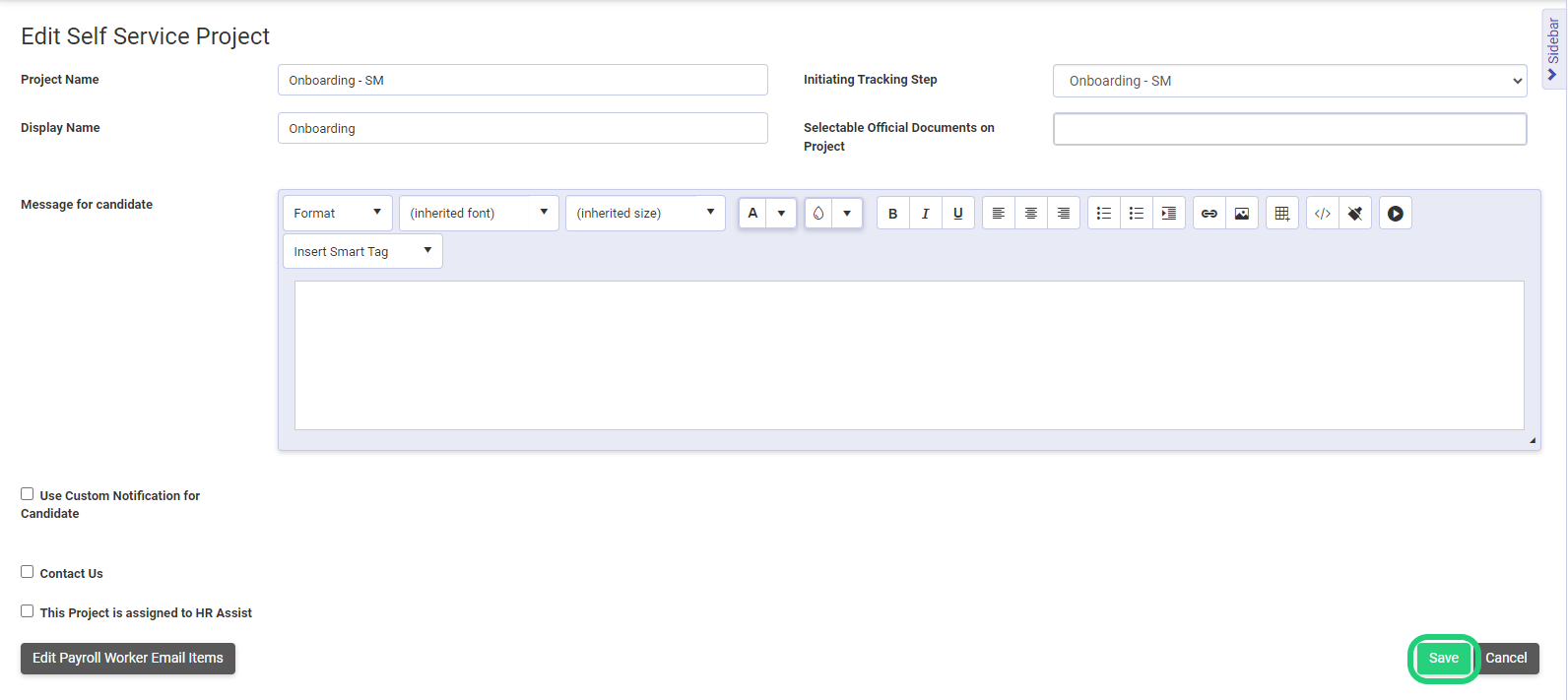 Editing a Self Service Project (Onboarding)