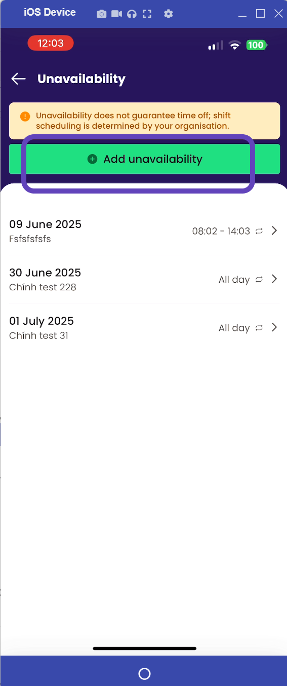 Using Unavailability in Ready Workforce